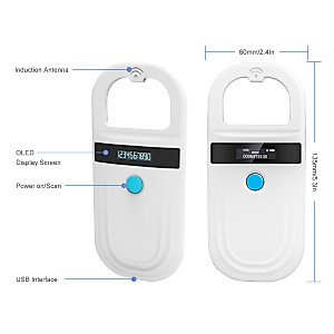 AHANIN Pet Microchip Scanner Rechargeable Universal Microchip Tag Reader 256 Data Storage USB Cable Uploading Data Animal Information Manager for ISO 11784/11785,FDX-B and ID64 RFID EMID (USB 180)