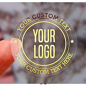 Custom Clear Stickers Personalized Circle Labels Stickers Create Your Own Text Logo Self-Inking Metallic Gold Stickers for Wedding Favor Party Baptism