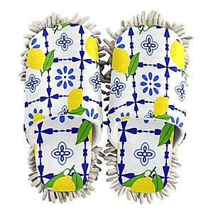 FLildon Microfiber Cleaning Slippers Talavera Tile Lemon Washable Mop Shoes Slipper for Men/Women House Floor Dust Cleaner, Size L