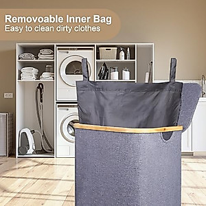 Laundry Hamper with Lid, 100L Large Hampers for Laundry with Handles, Foldable Laundry Basket with Removable Bags, Freestanding Laundry Hamper for Bedroom and Bathroom