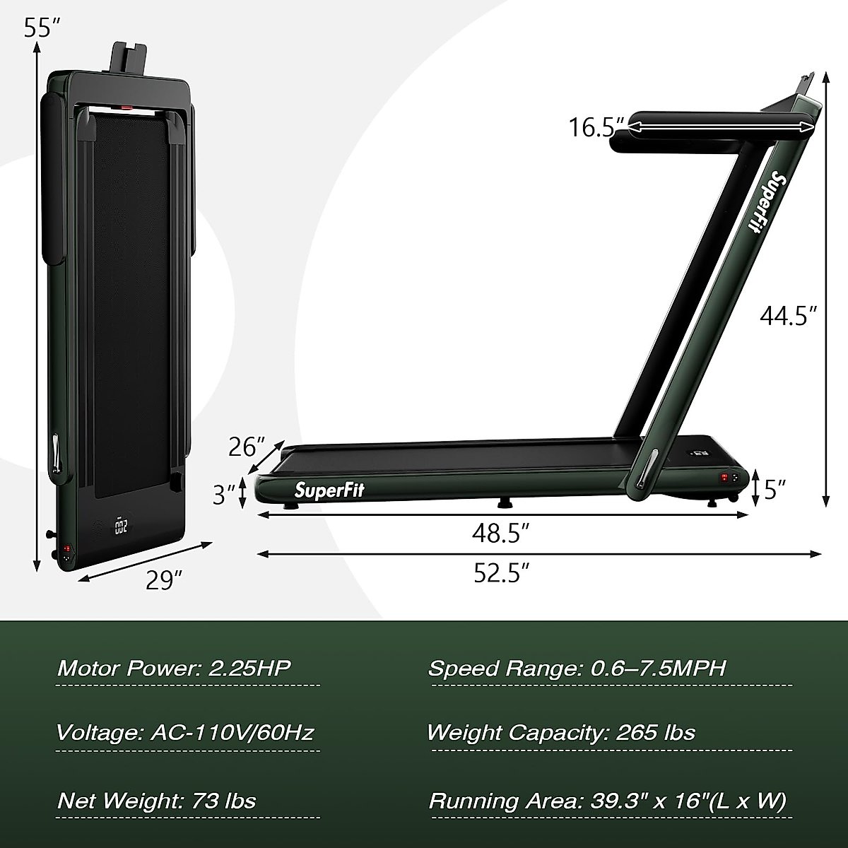 Under Desk Treadmill, Superfit 2 in 1 Walking Pad Treadmill Under Desk for Office Home Use, Portable Desk Treadmills with Remote Control, LED Display for Walking and Jogging