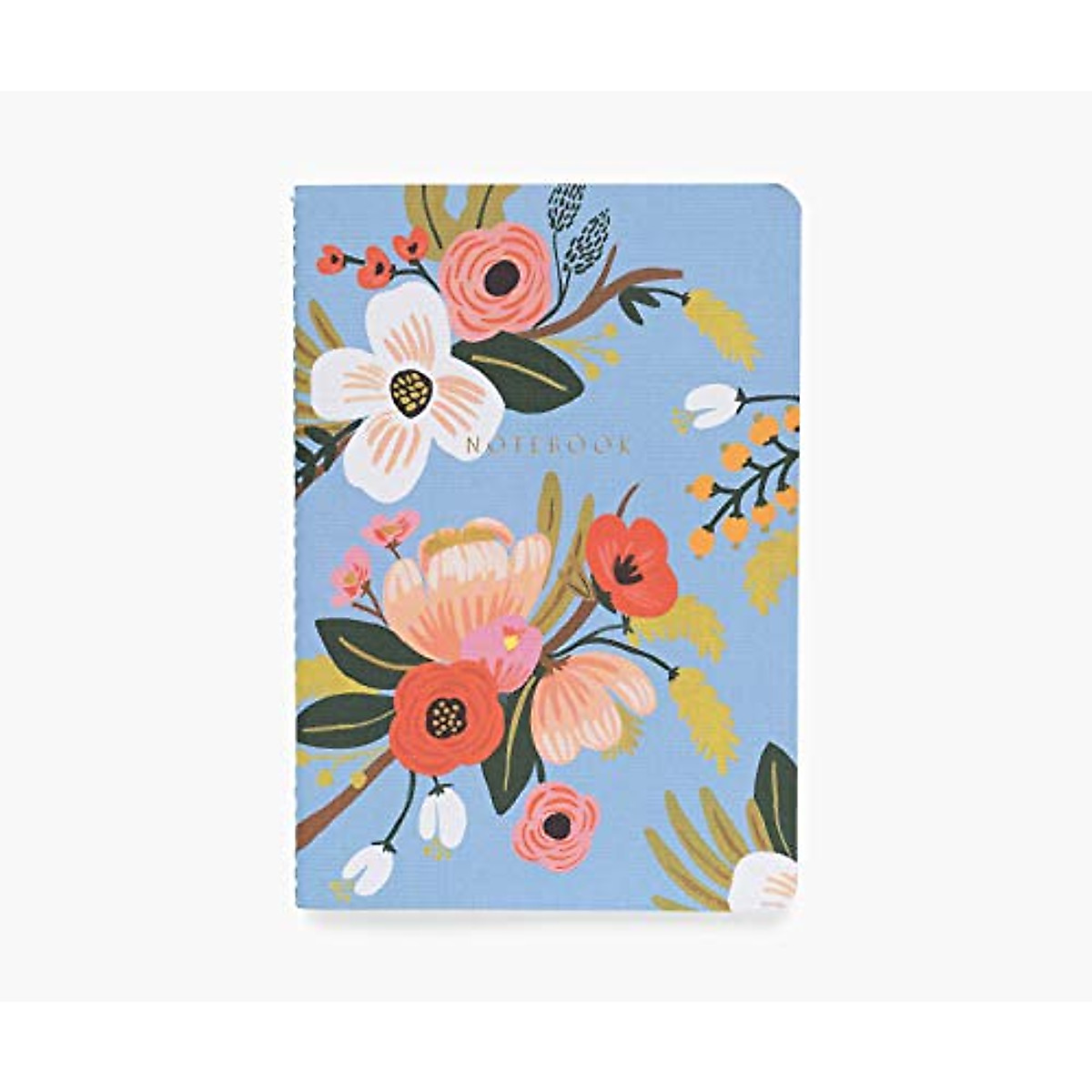 RIFLE PAPER CO. Lively Floral Stitched Notebook Set, Set Of 3 Notebooks, 64 Ruled Pages With Gold Ink, Canvas Paper Cover With White Text Paper Interior