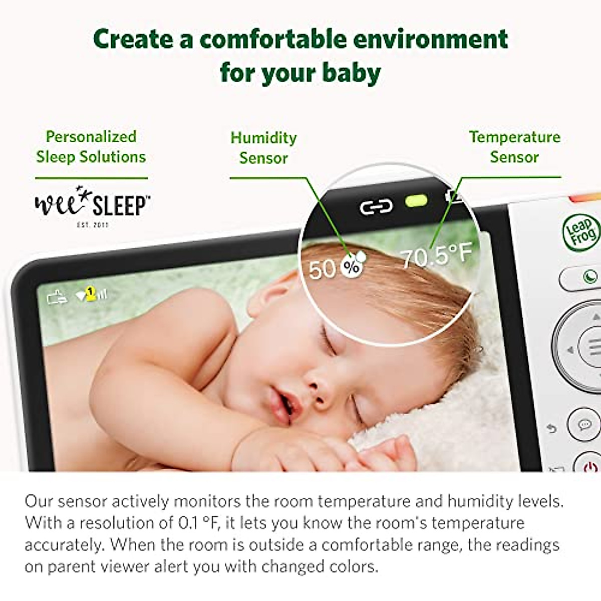 LeapFrog LF930HD 1080p Smart WiFi Remote Access Baby Monitor, 360° Pan & Tilt, 7” 720p HD Display, Color Night Light, Color Night Vision, Two-Way Intercom, Smart Sensors