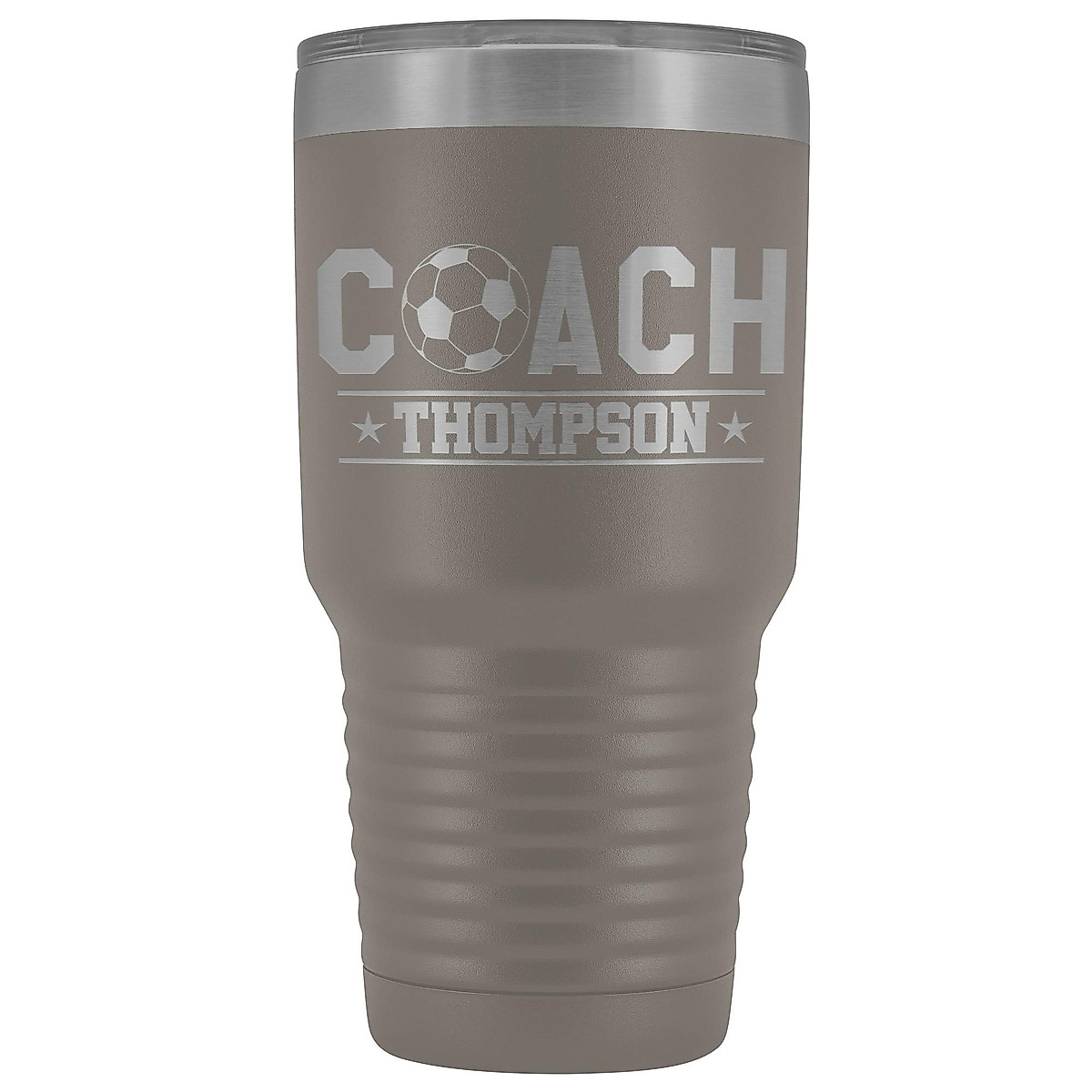 JFWcreations Personalized Soccer Coach Tumbler Cup Gift With Name - Travel Mug - Pewter