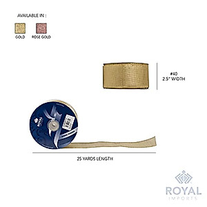 Royal Imports Metallic Christmas Ribbon Wired, Gold, 2.5"(#40) Holiday Design for Bow Making, Gift Wrapping, Wreaths, 25 Yd Roll (75 FT Spool)