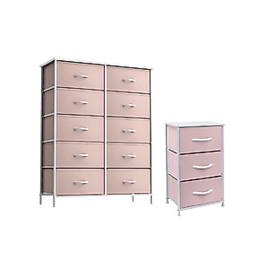 Sorbus Kids Dresser with 10 Drawers and 3 Drawer Nightstand Bundle - Matching Furniture Set - Storage Unit Organizer Chests for Clothing - Bedroom, Kids Rooms, Nursery, & Closet (Pink)