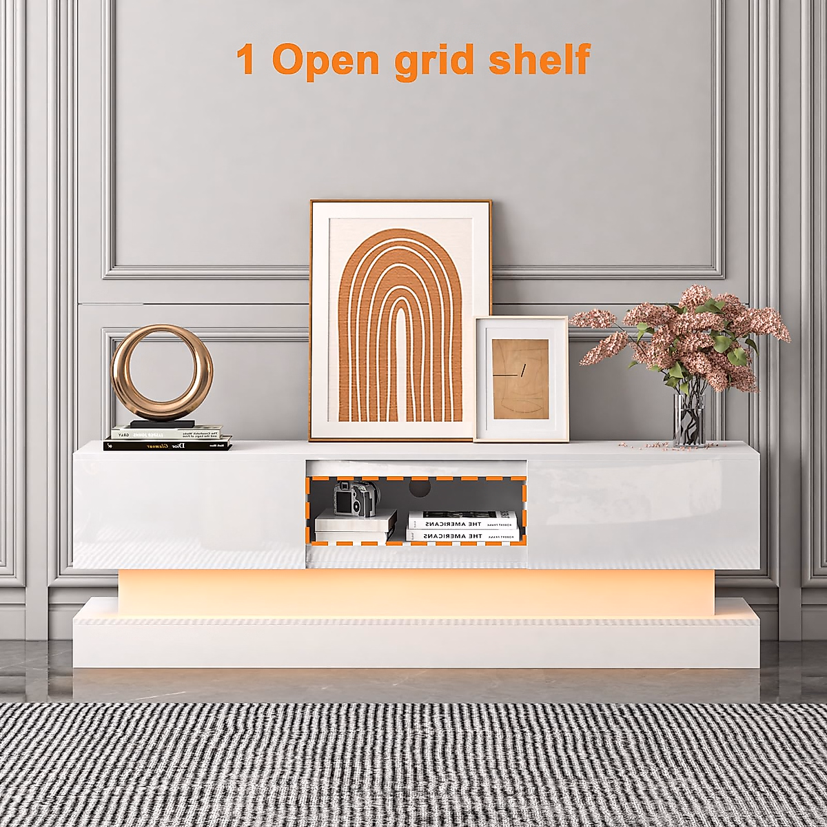 Koifuxii White LED TV Stand - Modern TV Stand with Led Lights and Storage Drawers for TVs up to 70 Inch - Gaming TV Entertainment Stand for Living Room, Bedroom