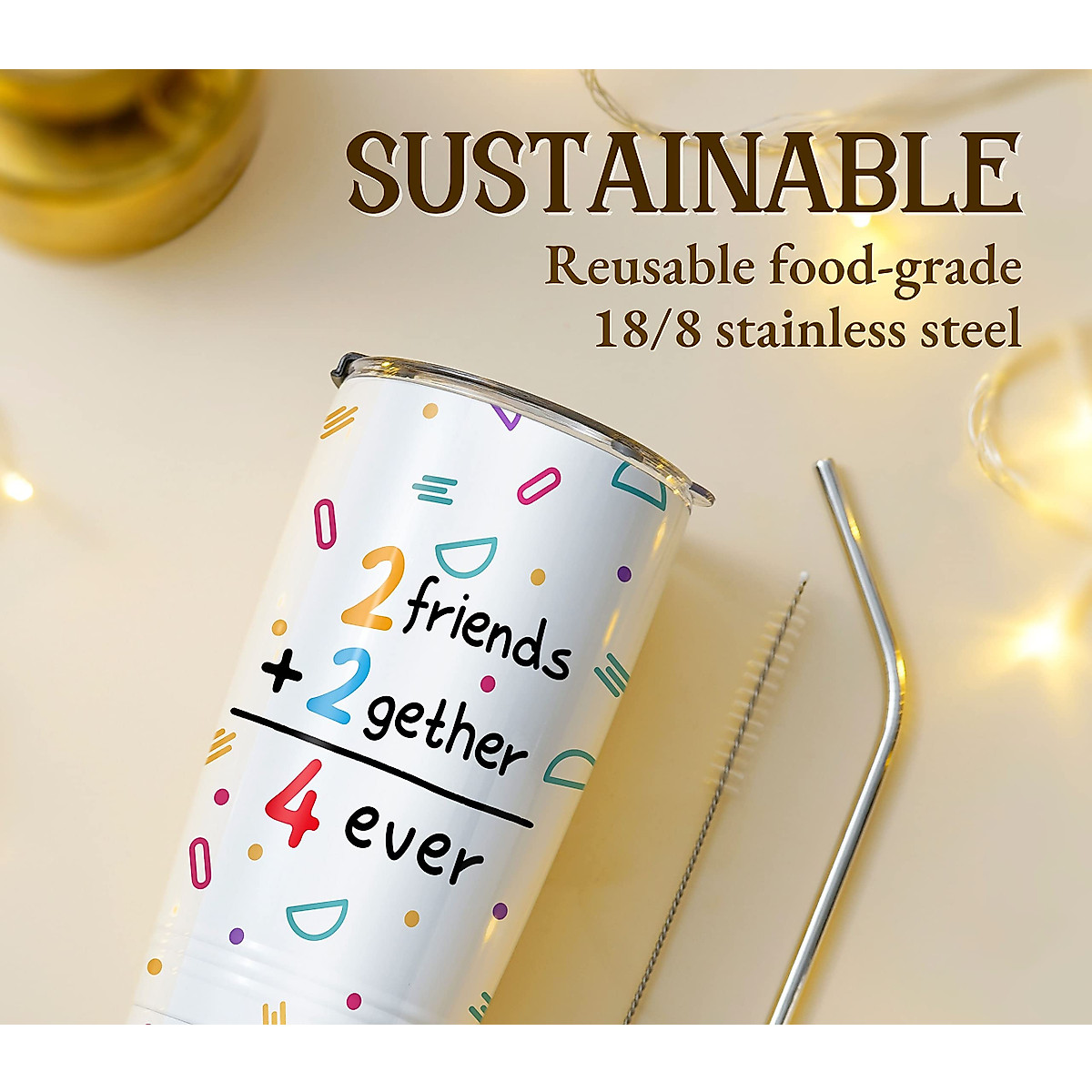 Onebttl Funny Friend Gifts for Women, BFF Gifts for Women, Gifts for Best Friend - Friends Coffee Mugs - Friends Forever - Birthday, Christmas Gifts for Her - 20oz Stainless Steel Travel Cup