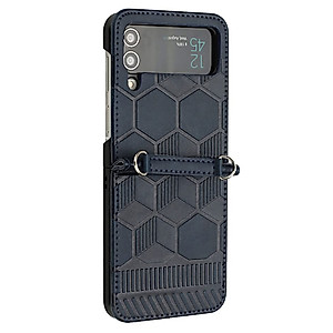 NVWA Compatible with Samsung Galaxy Flip 4 Case Football Pattern Series Full Body Dark Blue Leather Phone Protective Cover for Samsung Galaxy Z Flip4 5G