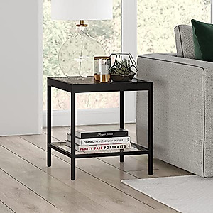Henn&Hart 45" Wide Rectangular Coffee Table with Glass Shelf in Blackened Bronze, Modern Coffee Tables for Living Room, Studio Apartment Essentials & 20" Wide Square Side Table in Blackened Bronze