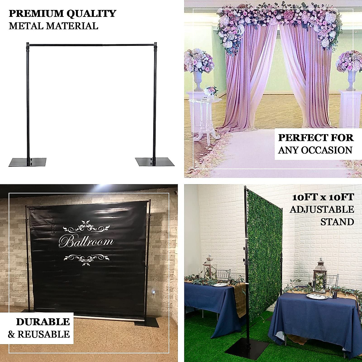 Efavormart 10ft x 10ft Heavy Duty Pipe and Drape Kit Backdrop Support with Metal Steel Base for Wedding, Party, Event, Photography, and Exhibition Decoration