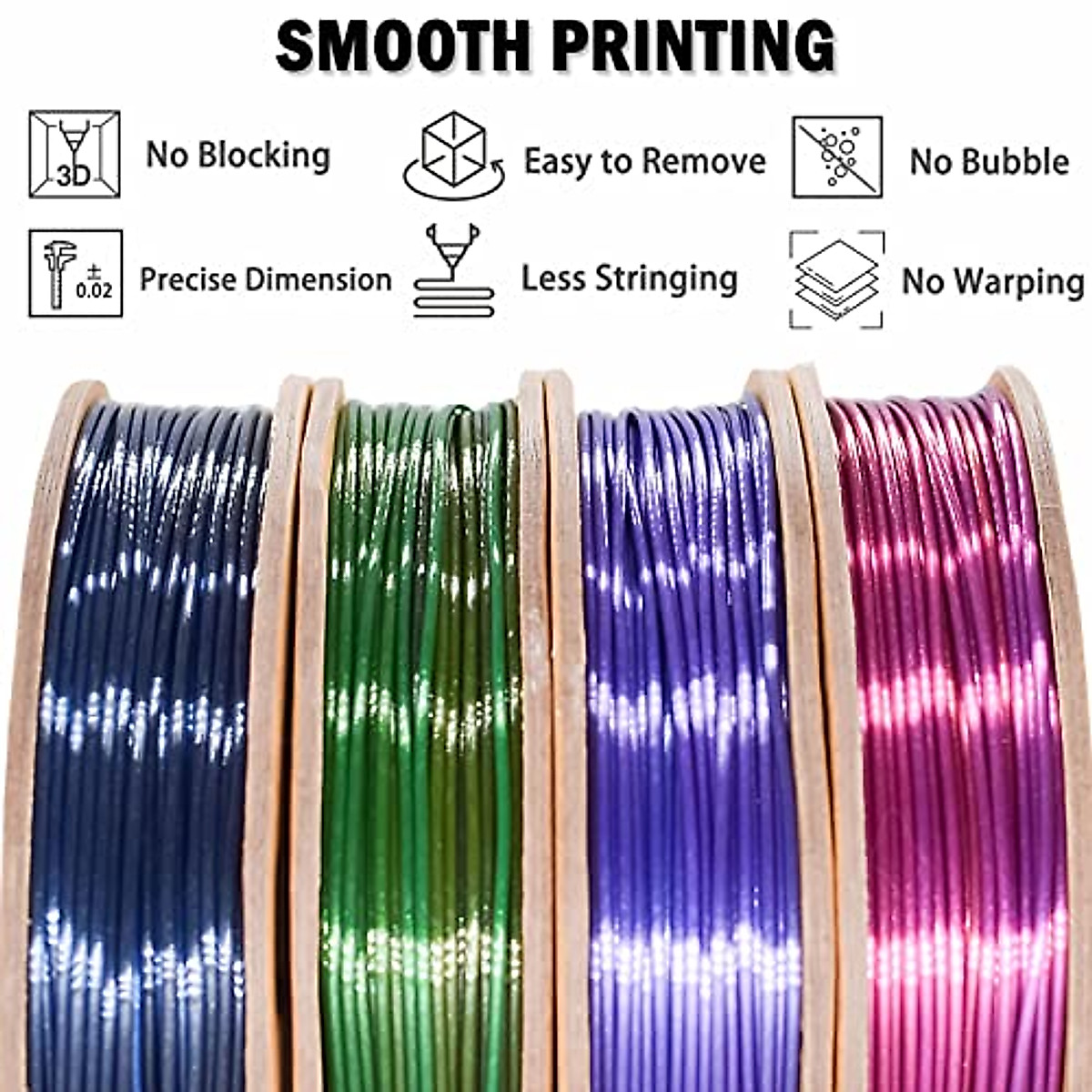 (2 Items) PLA Filament 1.75mm, 3D Printer Filament Silk Black Purple Green Blue and Red Purple Blue with Tri-Colors Rainbow PLA Filament Red-Yellow-Blue, Silk PLA Filament 1kg+4 * 200g
