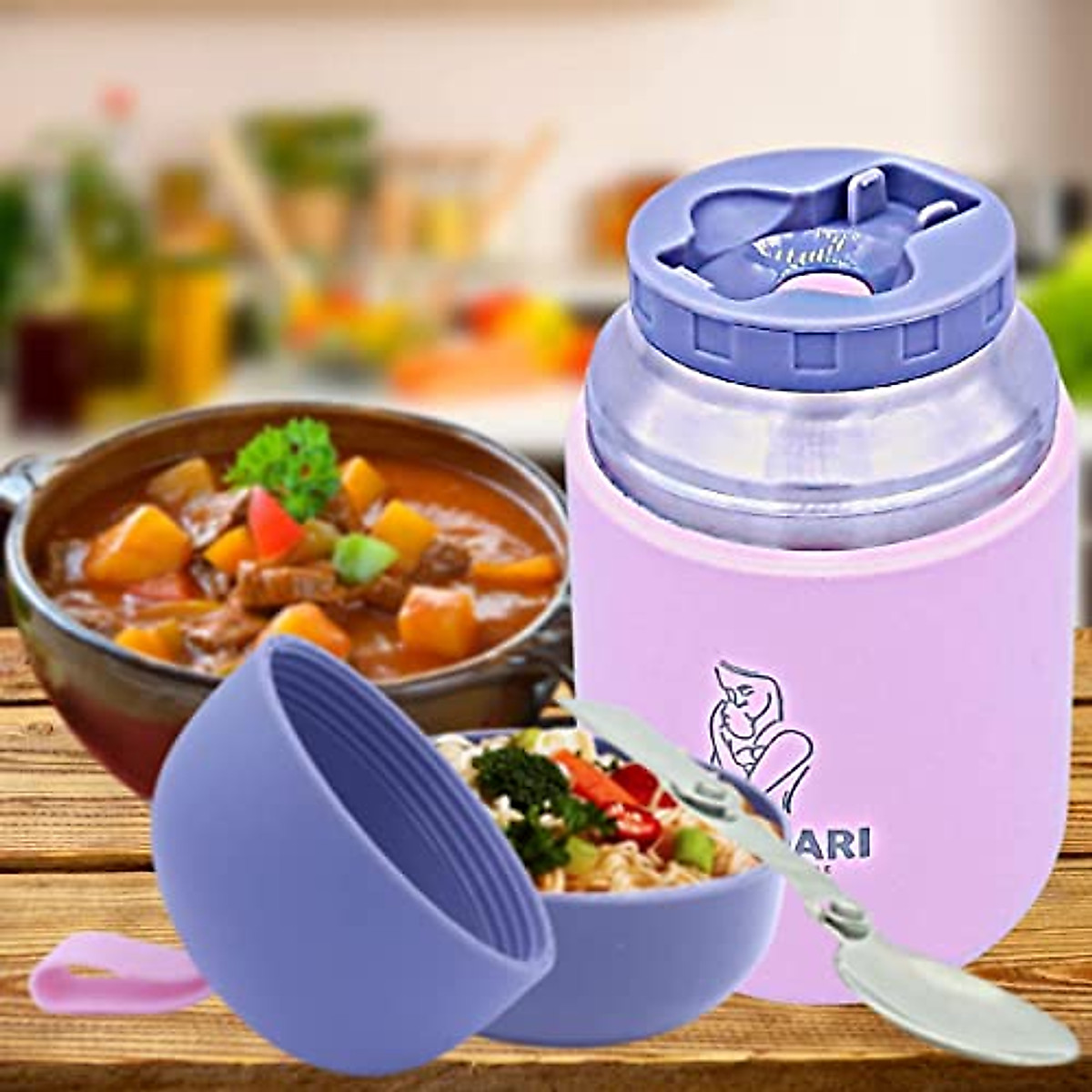 AKINDARI Thermos food jar 18 Oz for salad, soup or as lunch box for kids, Stainless Steel insulated keep food perfectly warm