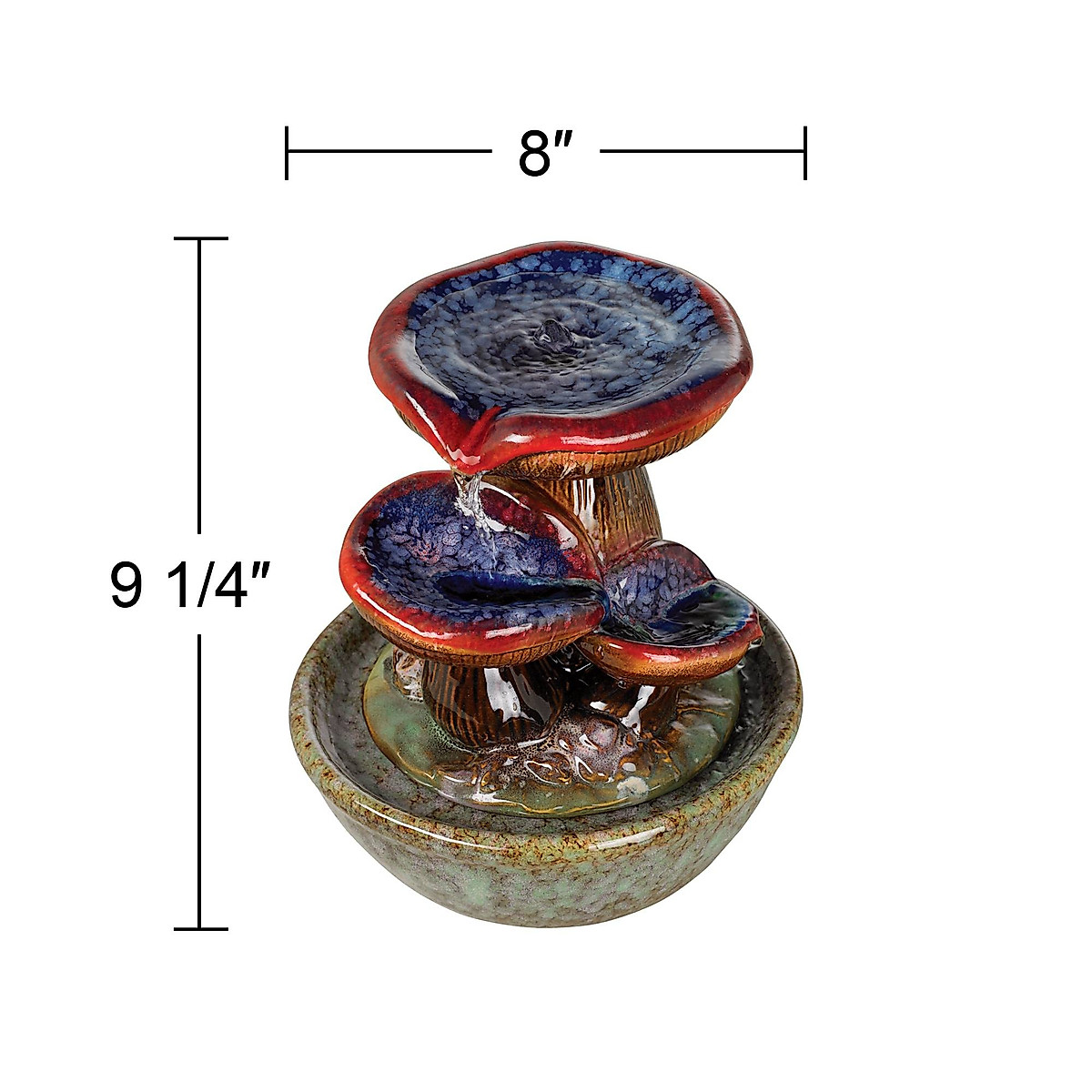 Toadstool Rustic Zen Indoor Cascading Small Tabletop Water Fountain 3-Tier Ceramic 9 1/4" for Table Desk-Top Home Office Bedroom House Relaxation Living Room - John Timberland