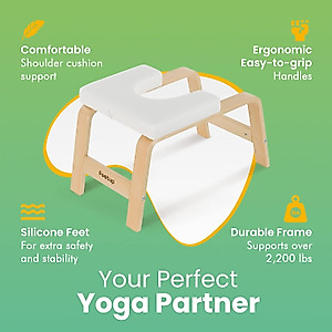 FeetUp - The Original Yoga Headstand Bench, Vegan Handstand Trainer Bench and Stand, Strength Training Inversion Equipment for Relaxation & Strength, Includes App & Starter Kit, Classic, White