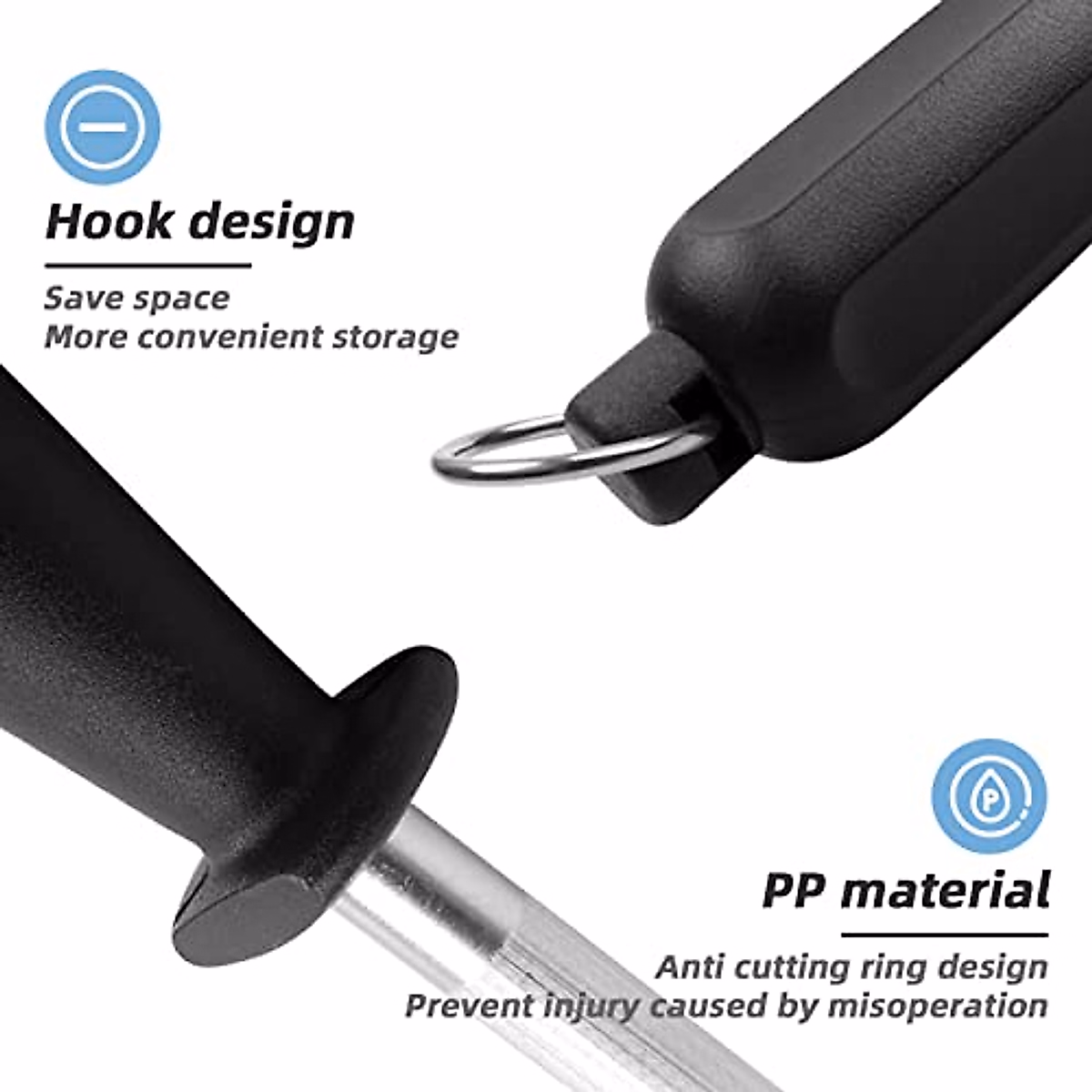 SIHUUU Carbon Steel Black Knife Sharpening Steel with Hanging Holes,10 Inch