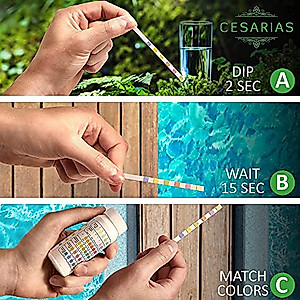 CESARIAS Spa Mineral Filter Sticks Cartridge for Hot Tub, Pool Testing Strips 6 in1, Kit of 3, Water Quality Test Strip 50pcs, Last for 4 Months
