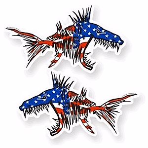 2 pieces SET #6 | USA AGGRESSIVE Kayak Decals Fish Bones Skeleton Stickers for Kayak Canoe Fishing Boat Wall Car Accessories
