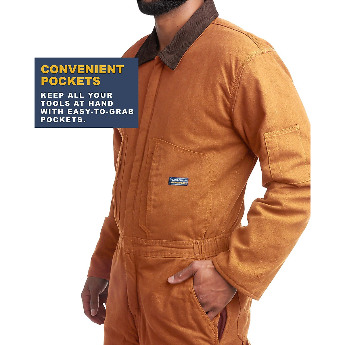 Bass Creek Outfitters Men's Coveralls – Water Resistant Insulated Long Sleeve Duck Canvas Jumpsuit (Sizes: M-XXL), Size Large, Wheat