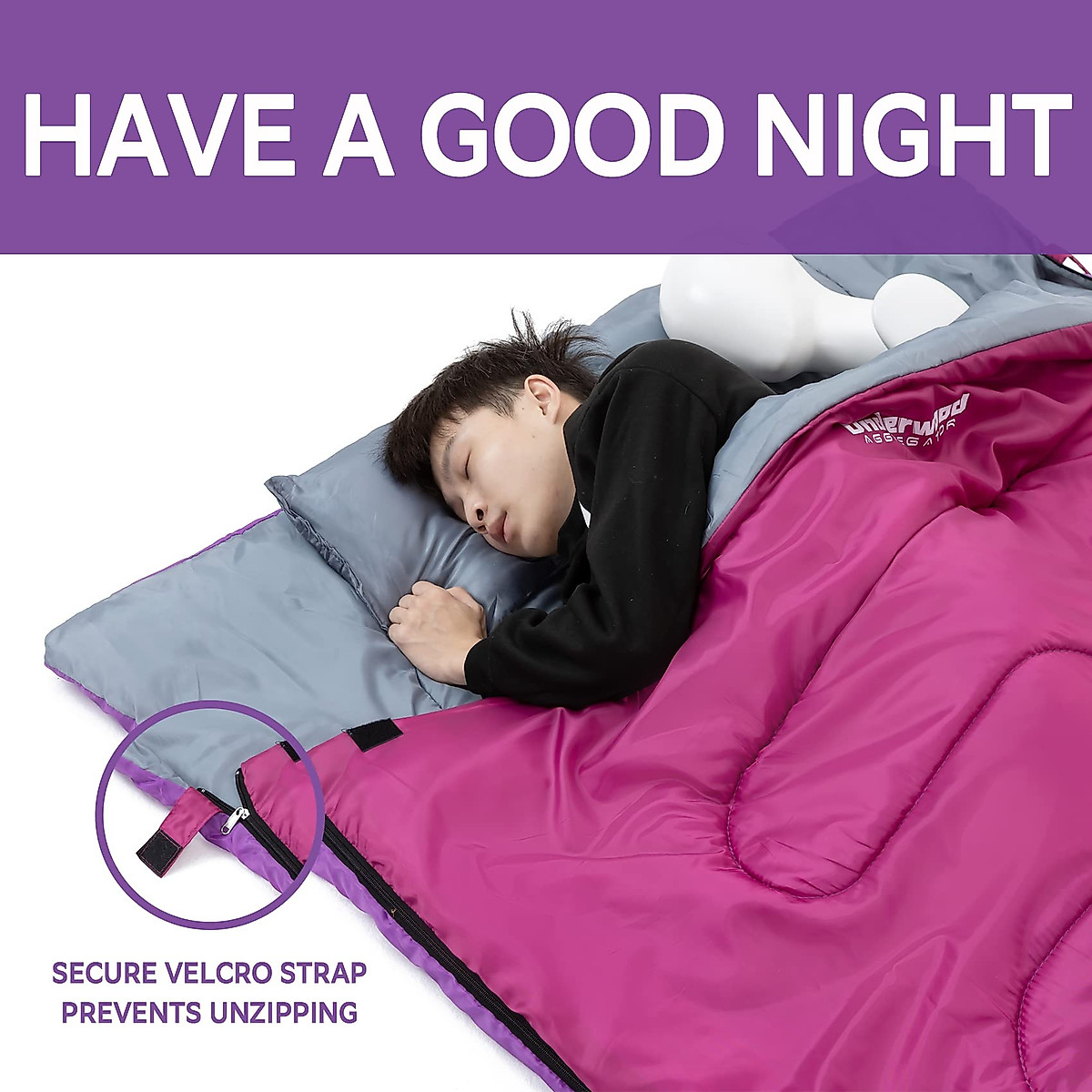 Double Sleeping Bag for Adults Kids - Lightweight 2 Person Sleeping Bag with Pillow, Waterproof Camping Two Person Sleeping Bag for Girls, Boys, Youths, Teens, Compact Sleeping Bag for Cold Weather