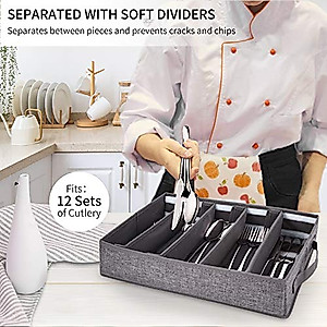 Silverware Storage Box Chest, Flatware Storage Case, Utensil Holder with Removable Lid and Adjustable Dividers for Organizing Utensils, Cutlery, Flatware, Knives, Large Capacity Gray