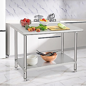 Stainless Steel Table for Prep & Work 48 x 30 x 35 Inch, Heavy Duty Metal Table Cart Worktable with Undershelf, Commercial Workstation for Restaurant, Home and Hotel, Silver