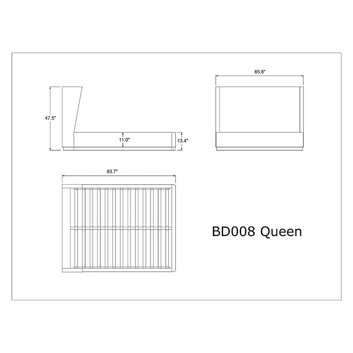 Manhattan Comfort Lenyx Mid Century Modern Faux Leather Upholstered Bed Frame, Queen, Graphite