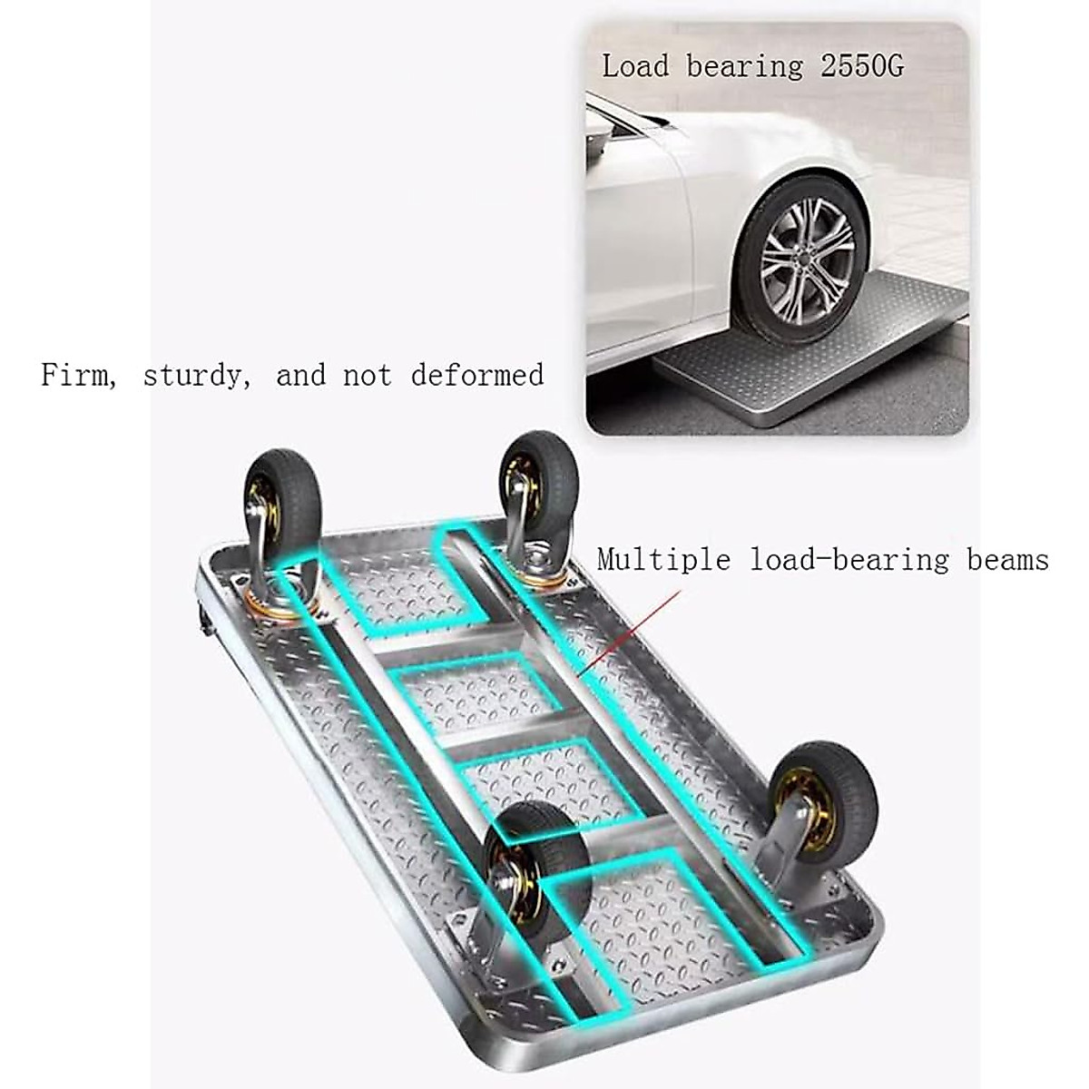 Coolpleasant Platform Trolley,Heavy Duty Folding Trolley with 360° Swivel Wheels and Foldable Ergonomic Handle for Home Office Shop Easy Transportation and Warehouse(Size:60x40cm)