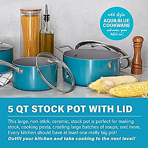 GOTHAM STEEL Aqua Blue Nonstick Multipurpose 5 Quart Stock Pot with Glass Lid, Dutch, Sauce & Reheat Food, Oven and Dishwasher Safe, PFOA Free
