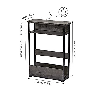 Vintage Narrow Side Table with Storage Shelf, 3 Tier Slim End Table Modern Sofa Table for Narrow and Small Spaces, Bedside Table Small Nightstand with Magazine Rack/Grey, 7.1D x 18.1W x 24.6H inch