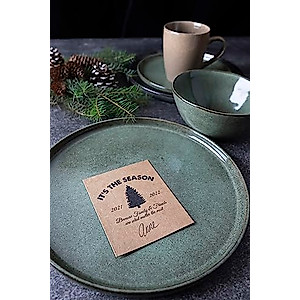 Dutch Rose Amsterdam Serenity 16 Piece Dinnerware Set, Full Sized Plates, Dinner Plates, Bowls, Coffee Mugs, Dinner Service for Four Giftset, Green
