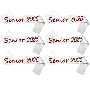 Ashaqshnglee Senior Sash 2025, 6 Pack White Senior 2025 Satin Sashes with Red Glitter Letters Graduation Sash Finally Graduated Senior Cheer Sash Party Supplies
