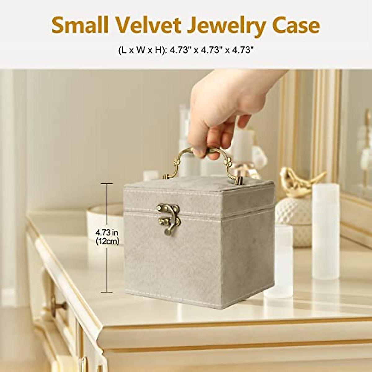 INMORVEN Small Jewelry Box Organizer, 3 Layer Velvet Travel Jewelry Case, Jewelry Box Organizer for Women Girls, Earring Organizer Ring Box, Jewelry Storage for Necklace Bracelets (Gray)