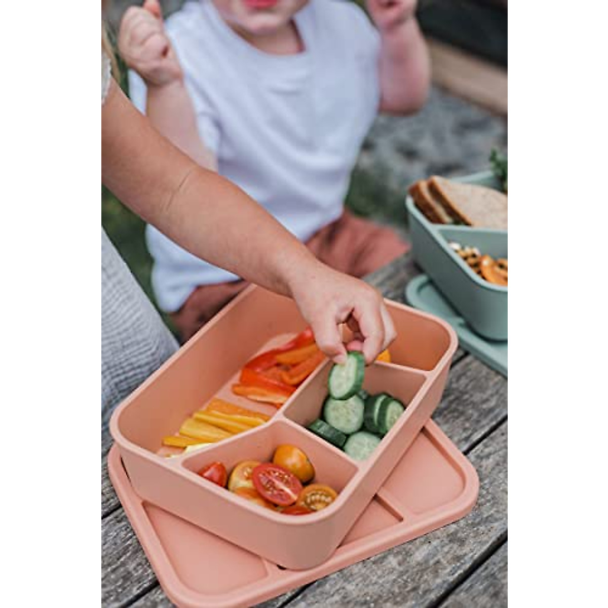 Spoondrift 100% Food Grade Eco-Friendly Leak-Proof Silicone Bento Box Lunchbox, Microwave Safe | For Child And Adult, 4 Compartment, Choose from 6 Colors, Includes 1 Box (Terracotta)