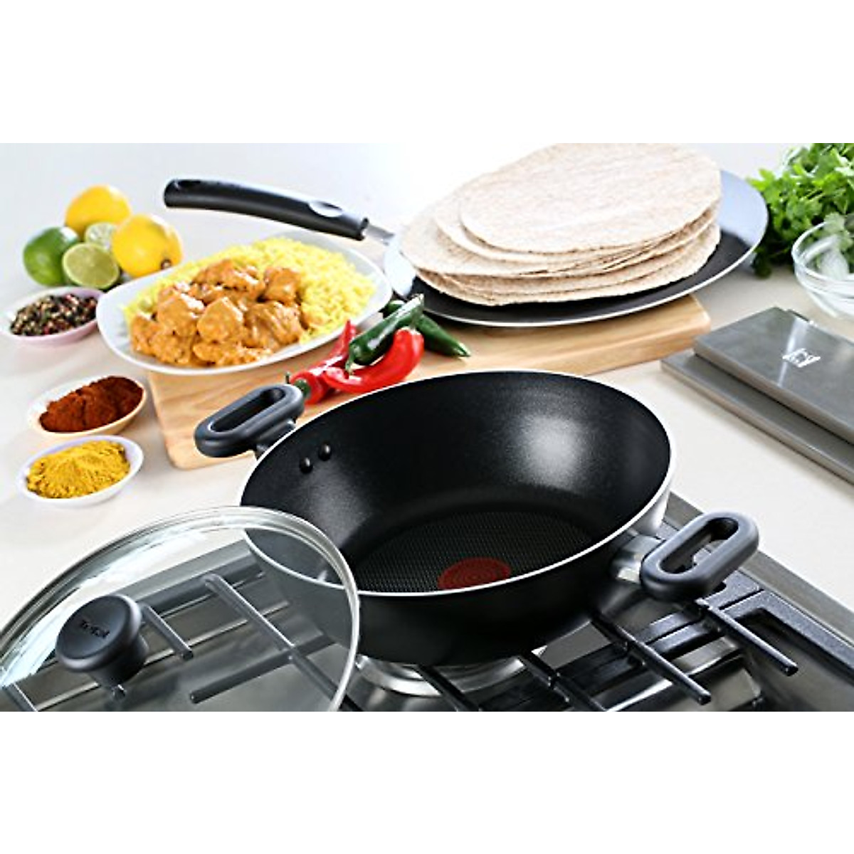 Tefal Non-Stick Kadai Curry Pan Madras Collection, Aluminium, Black, 26 cm