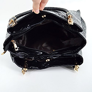 Women Alligator Print Top Handle Bag Embossed Crocodile Pattern Handbag Tote Bag(Black)