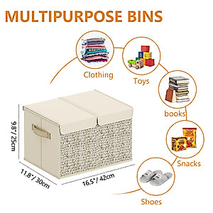 Wisdom Star 4 Pack Large Storage Bins with Double Lids & Handles, Collapsible Fabric Storage Cube Bin Basket with Removable Divider, Foldable Closet Organizer Clothing Shelf Basket, Beige