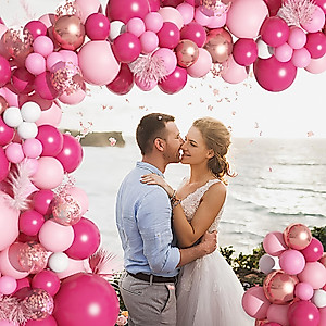 152Pcs Pink Balloon Garland Arch Kit, Hot Pink Metallic Rose Gold Confetti Balloons for Women Birthday Princess Theme Bridal Baby Shower Wedding Mother's Valentine's Day Party Background Decorations