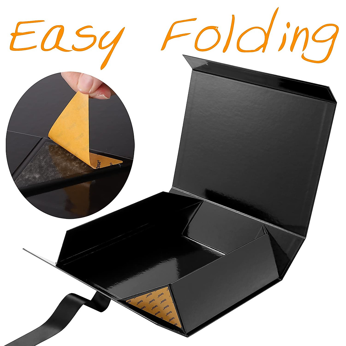 Green Bean Large Gift Box with Ribbon 13x9.7x3.4 Inches, Black Gift Box with Lid Large, Groomsmen Proposal Box, Luxury Gift Box for Present (Glossy Black)