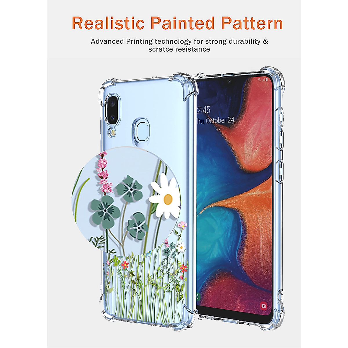 OEURVQO for Galaxy A40 Samsung A40 SM-A405F Case Clear Floral Flower Pattern Soft TPU Shockproof Bumper Anti-Scratch Protective Phone Cover for Samsung Galaxy A40 (Little Wild flowers)