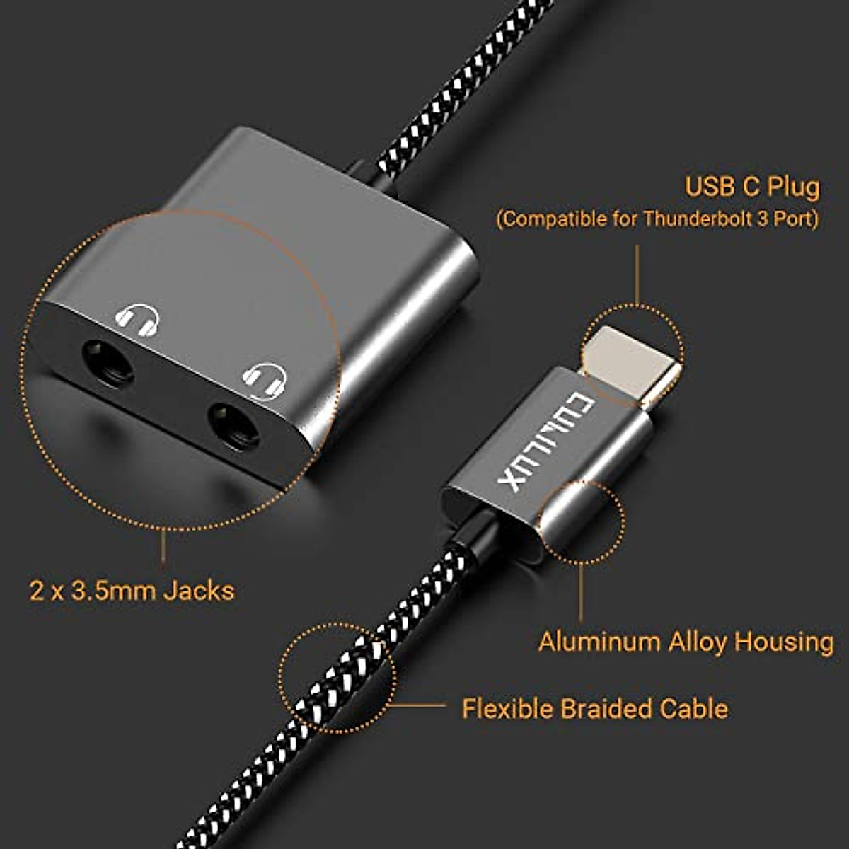 Cubilux USB C 2-Way Headphone Splitter, Type C to Dual 3.5mm Jacks Audio Sharing Adapter Compatible with New USB C iPad 10 iPad Pro, iPad Air 5/4 iPad Mini 6, Samsung S21/S20 Note 20/10, Tab S8/S7/S6
