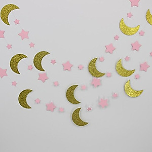 Mybbshower Moon and Stars Garland Pink Gold Nursery Room Decoration 20 Feets