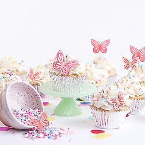 MILIYUKI 13-Pieces 3D Butterfly Cupcake Topper for Girls Women's Happy Birthday Cake Decorations Party Decorations(Pink)