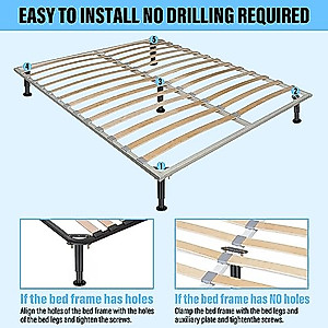 RealPlus 4pcs Adjustable Bed Frame Support Legs, Heavy Duty Metal Bed Center Slat Support Legs with Wider Base (4.7"-7")