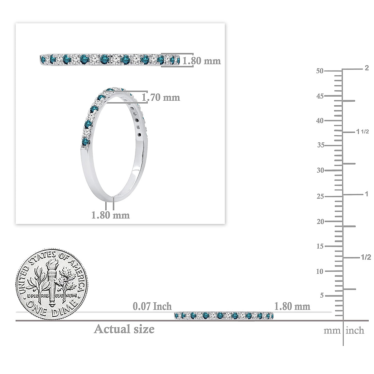 Dazzlingrock Collection Round Alternate Blue Diamond & White Diamond Stackable Anniversary Band for Women in 925 Sterling Silver Size 6.5