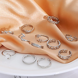 KOHOTA 12PCS 18K Gold Plated Adjustable Toe Rings for women Summer Beach Open Toe Rings Set Flower Arrow Tail Pinky Band Rings Barefoot Foot Jewelry