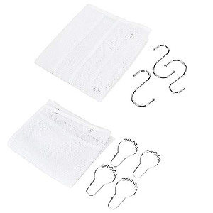 Hanging Mesh Bath Quick Dry Hanging Caddy Bath Organizer Hang on Shower Curtain Mesh Shower Caddy Space Saver(Clip Hook)