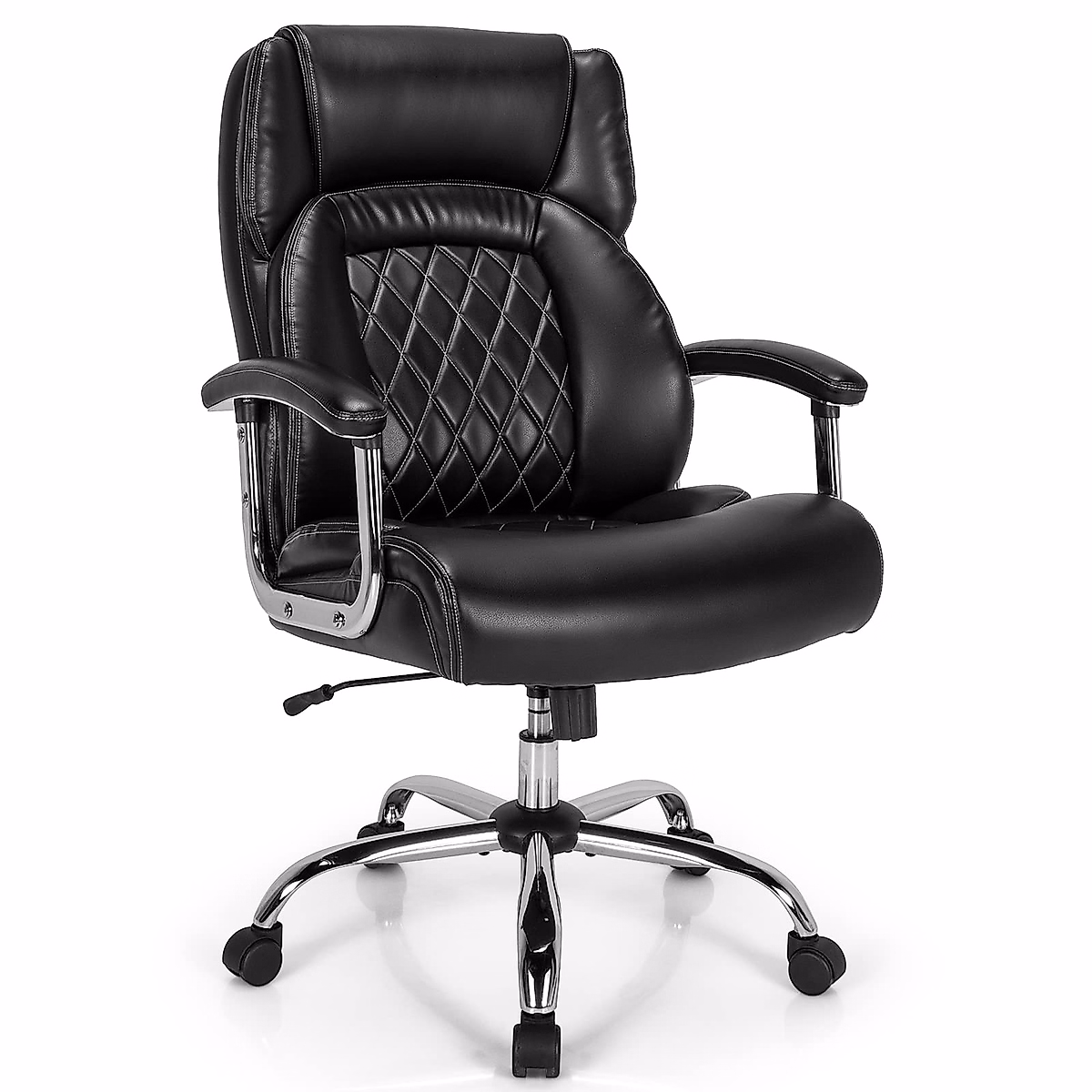 Giantex 500LBS Big and Tall Office Chair, Wide Seat Large Leather Executive Chair w/Heavy Duty Metal Base, Height Adjustable Swivel Computer Task Desk Chair, Padded Armrest, Rocking Backrest (Black)