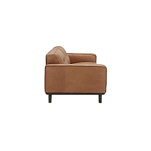 Modern Leather Sofa Couch with Wood Base, 89.4" W, Cognac/Espresso