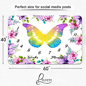 LYLYCTY Baby Monthly Milestone Blanket, Month Blanket for Newborn Baby Shower, Butterfly Design Photography Background for Baby 60x40 inches BTZYLY4